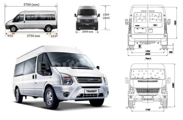 Chiều dài và kích thước xe ford transit 16 chỗ | Xe Đức Vinh